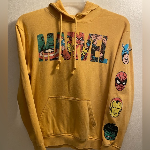 Marvel | Other | Marvel Mustard Hoodie With Superhero Graphics | Poshmark